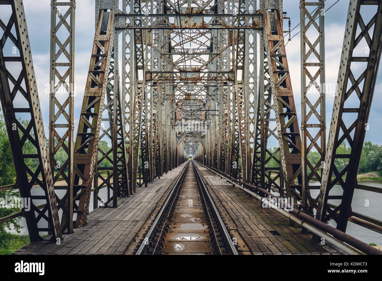 Railway bridge over Vistula River in Gora Kalawaria town in Poland ...