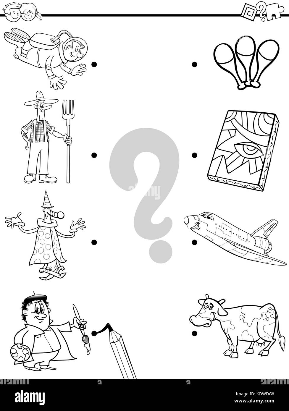 Black and White Cartoon Illustration of Educational Pictures Matching ...