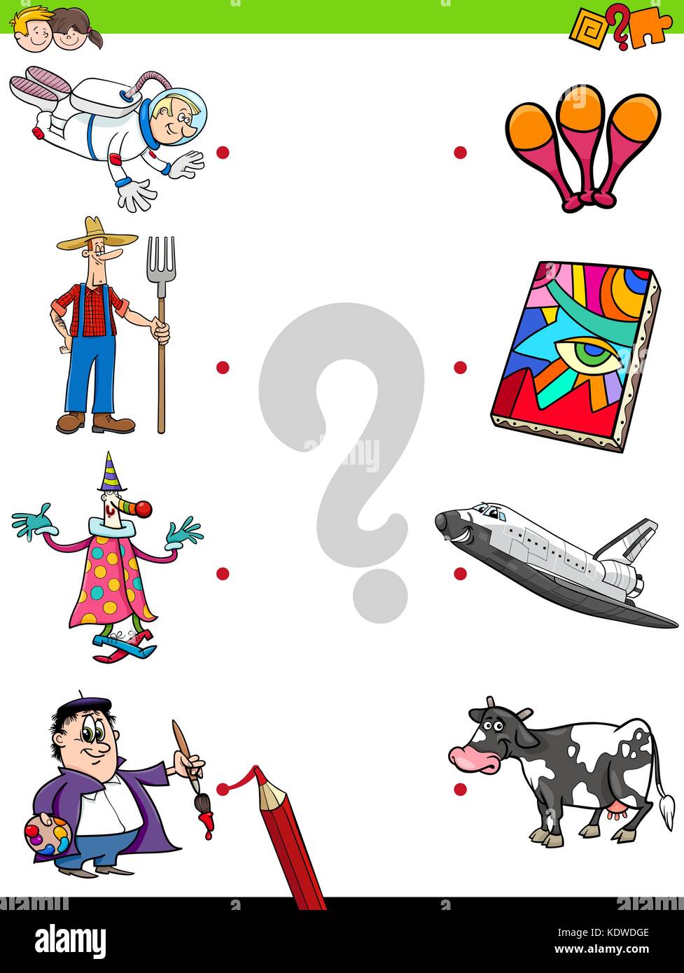 Cartoon Illustration of Educational Pictures Matching Game for Children ...