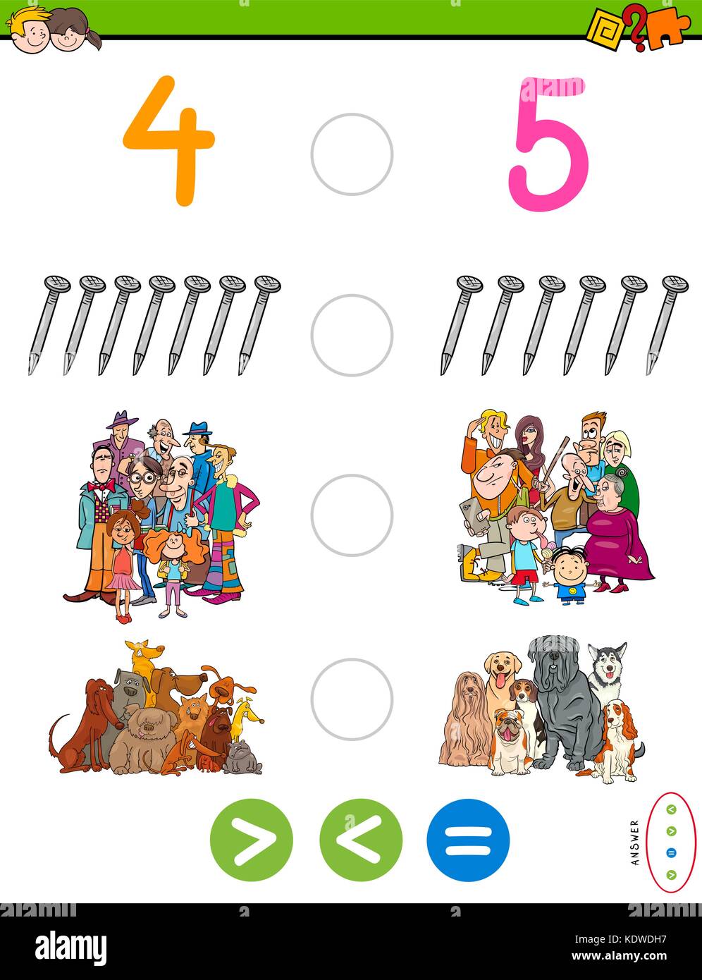 Cartoon Illustration of Educational Mathematical Game of Greater Than ...