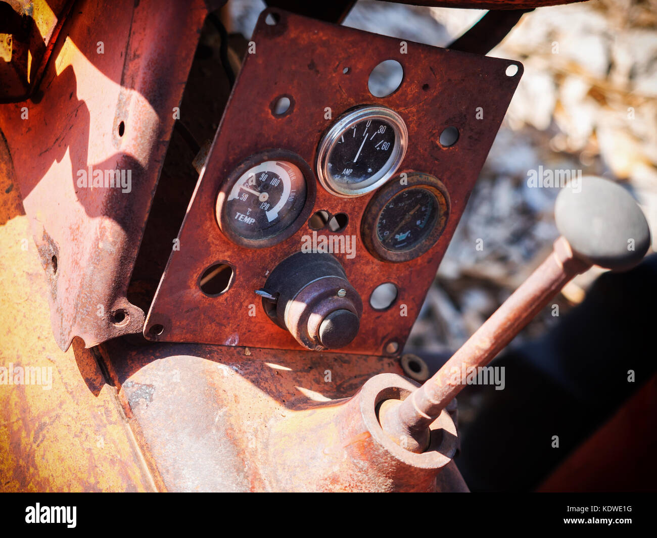 Old tractor rustic control panel Stock Photo - Alamy