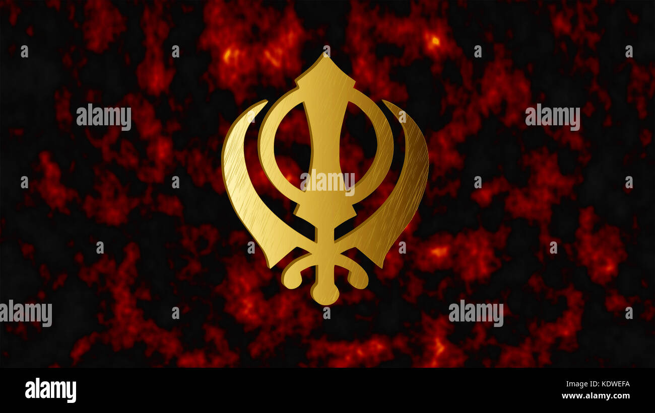 The main symbol of Sikhism – sign Khanda made of gold metal on the ...