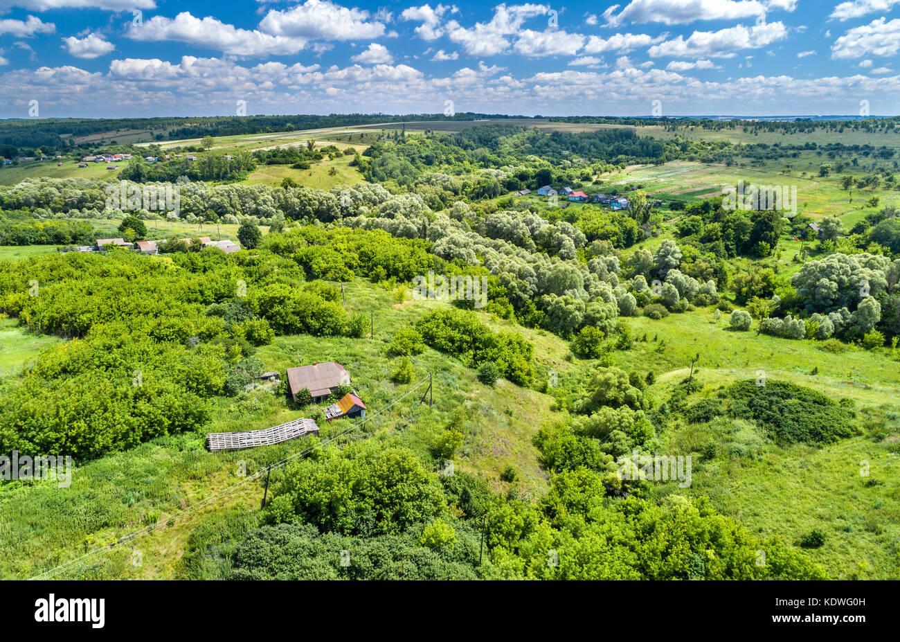Typical aerial landscape of the Central Russian Upland. Kursk region ...