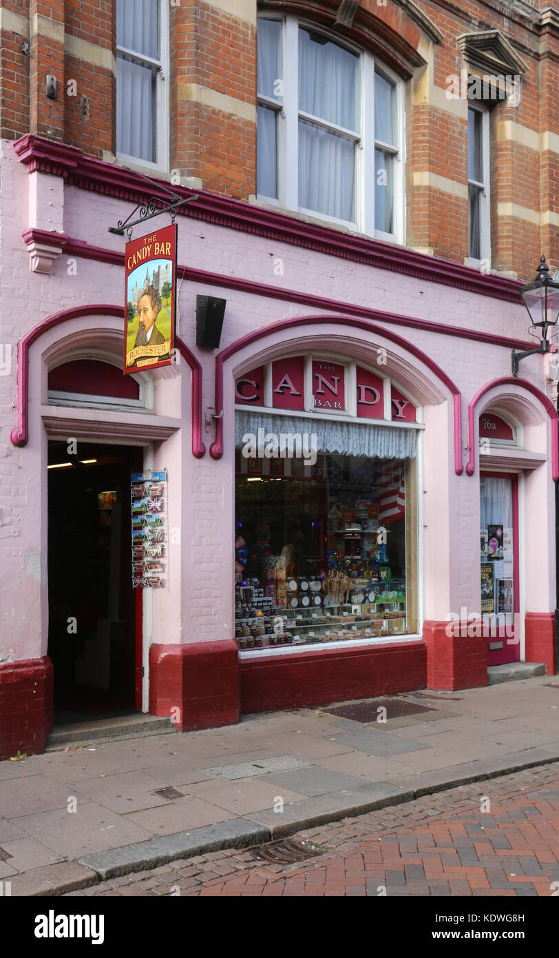 Exterior of The Candy Bar sweet shop Rochester Kent UK October 2017 ...
