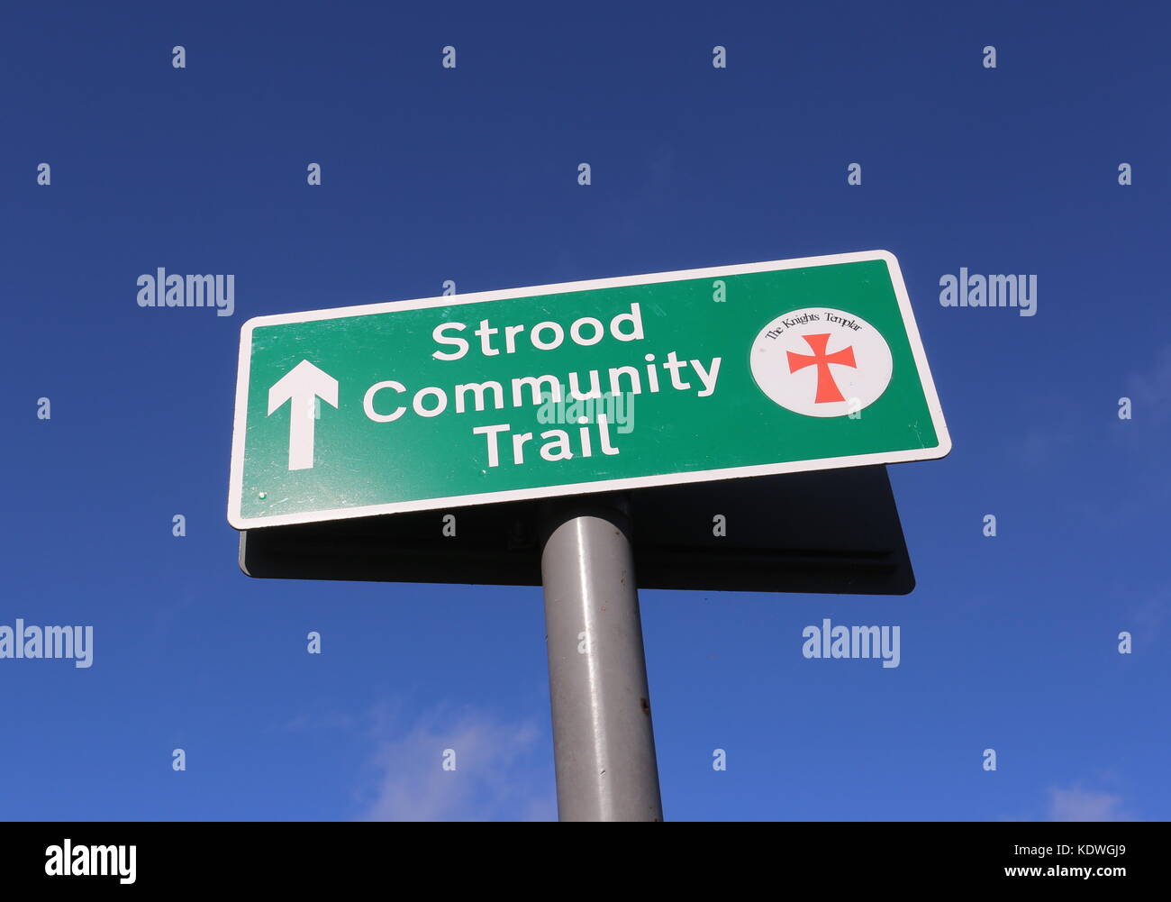 Sign for Strood Community Trail against blue sky Kent UK October 2017 ...