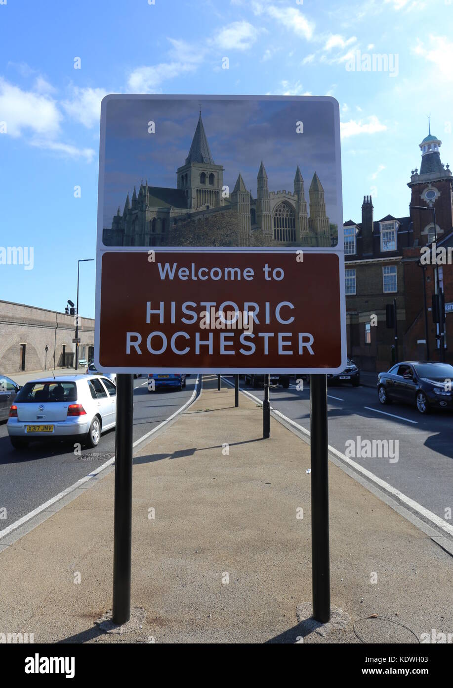 Welcome to Historic Rochester Sign Rochester Kent UK October 2017 Stock ...