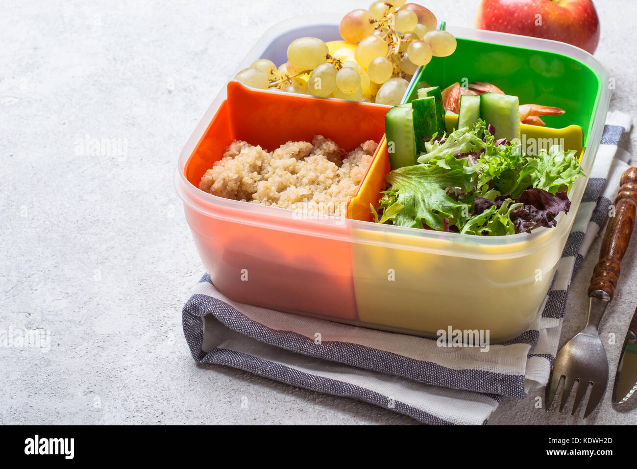 lunch box with a balanced meal. Fruits Vegetables Proteins and ...