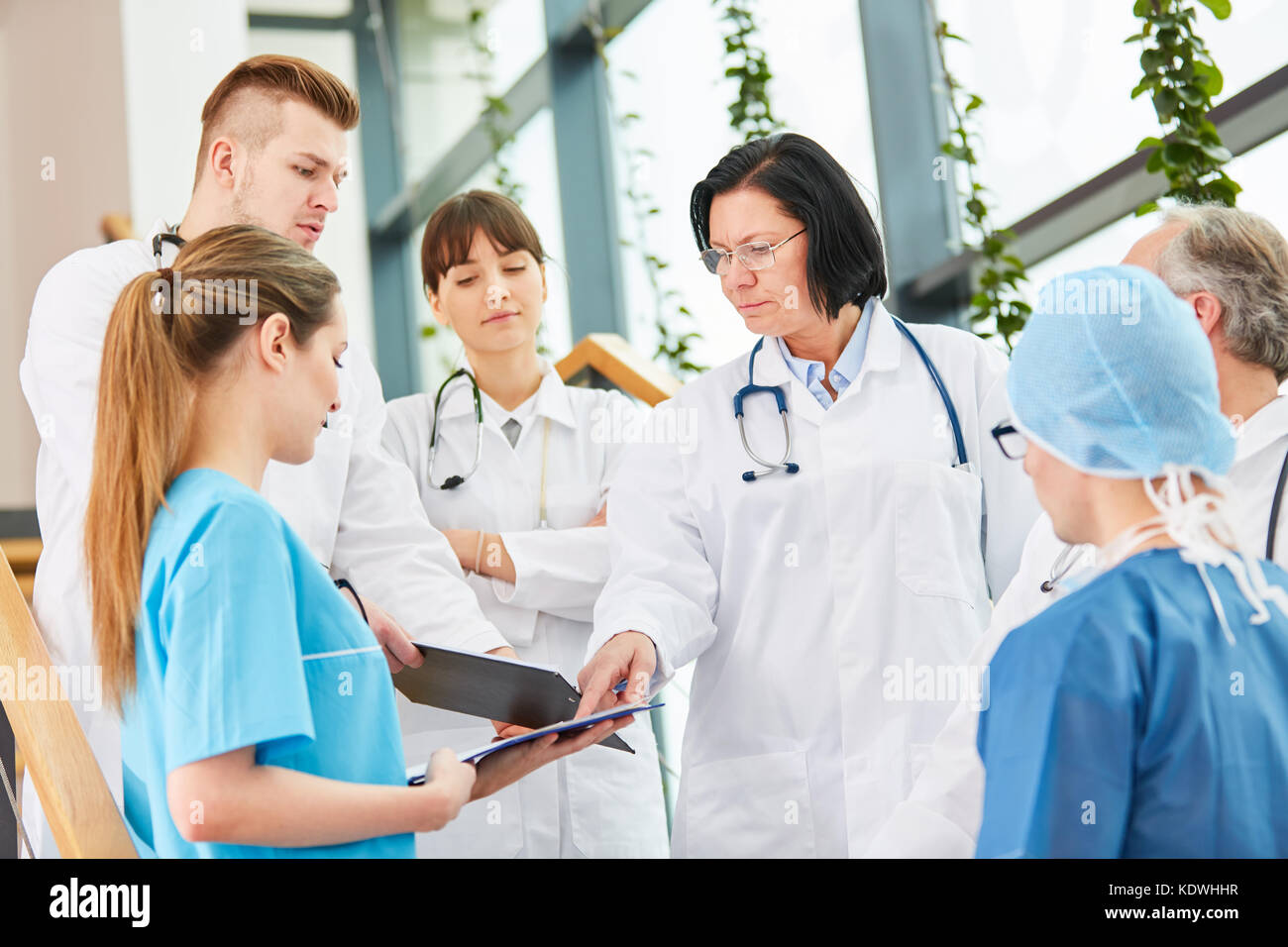 Senior woman as chief executive physician with authority planning with ...