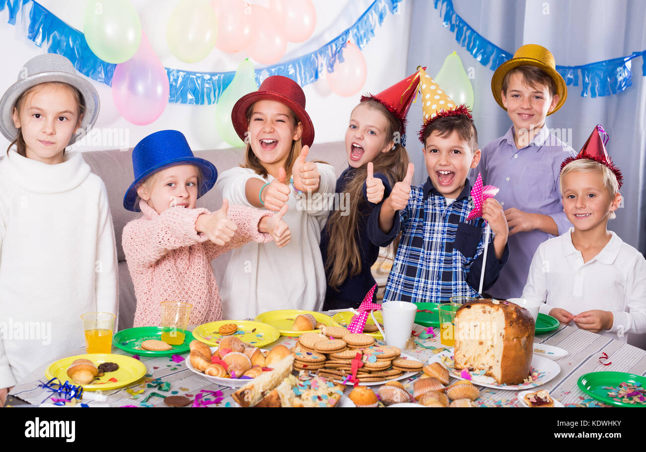 Bright group of children having party friend’s birthday Stock Photo - Alamy
