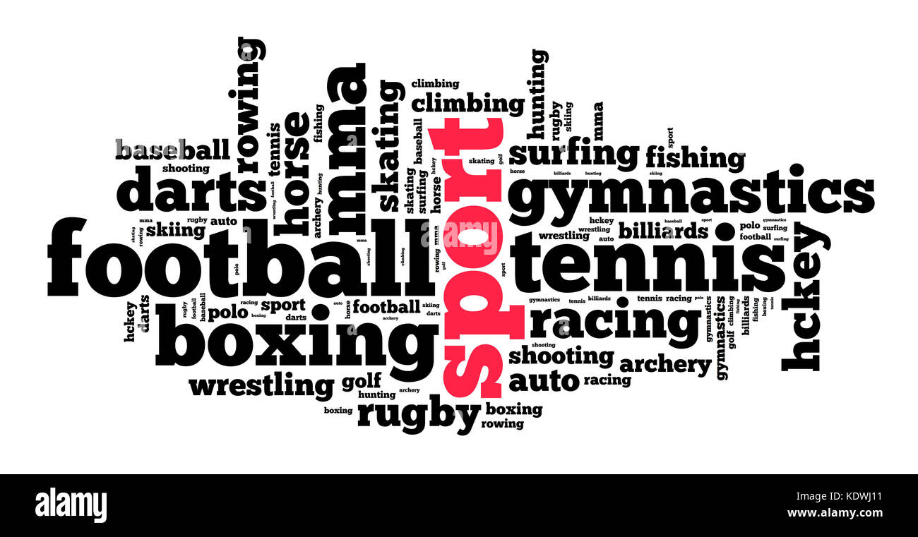 Sport word cloud concept over white background Stock Photo - Alamy
