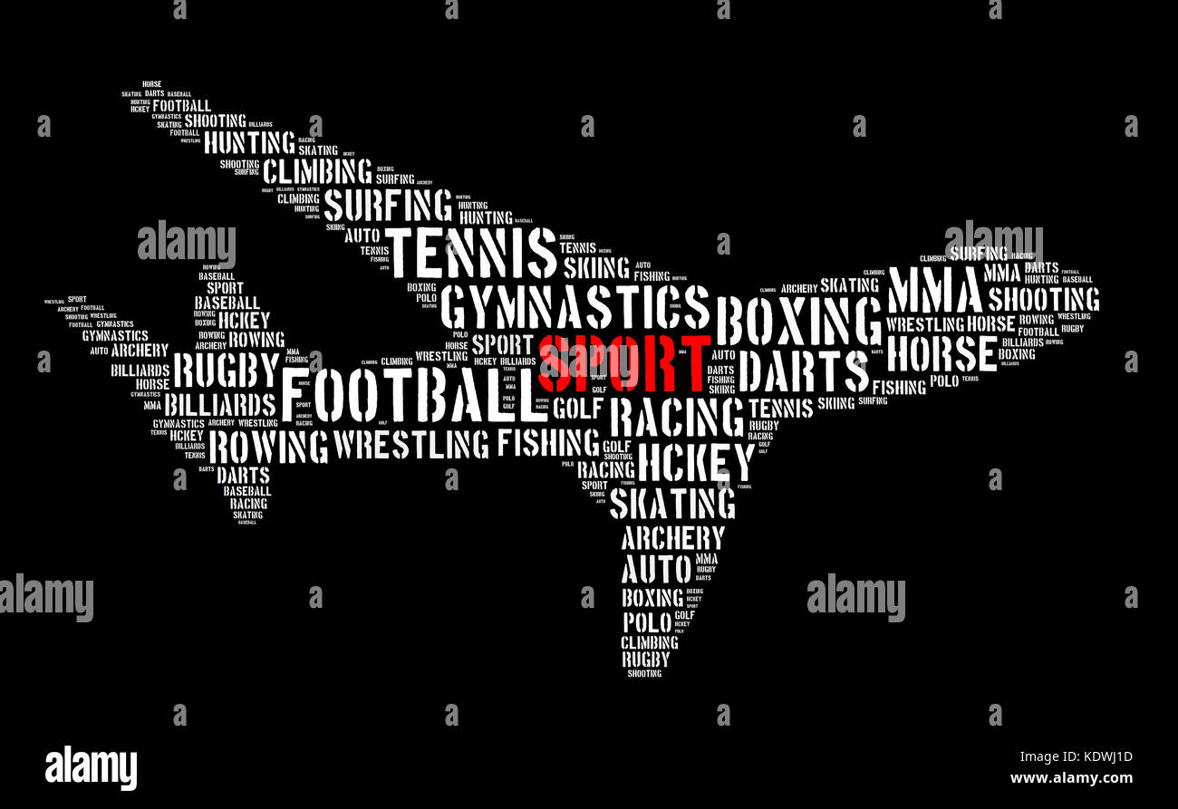 Sport word cloud concept over white background Stock Photo - Alamy