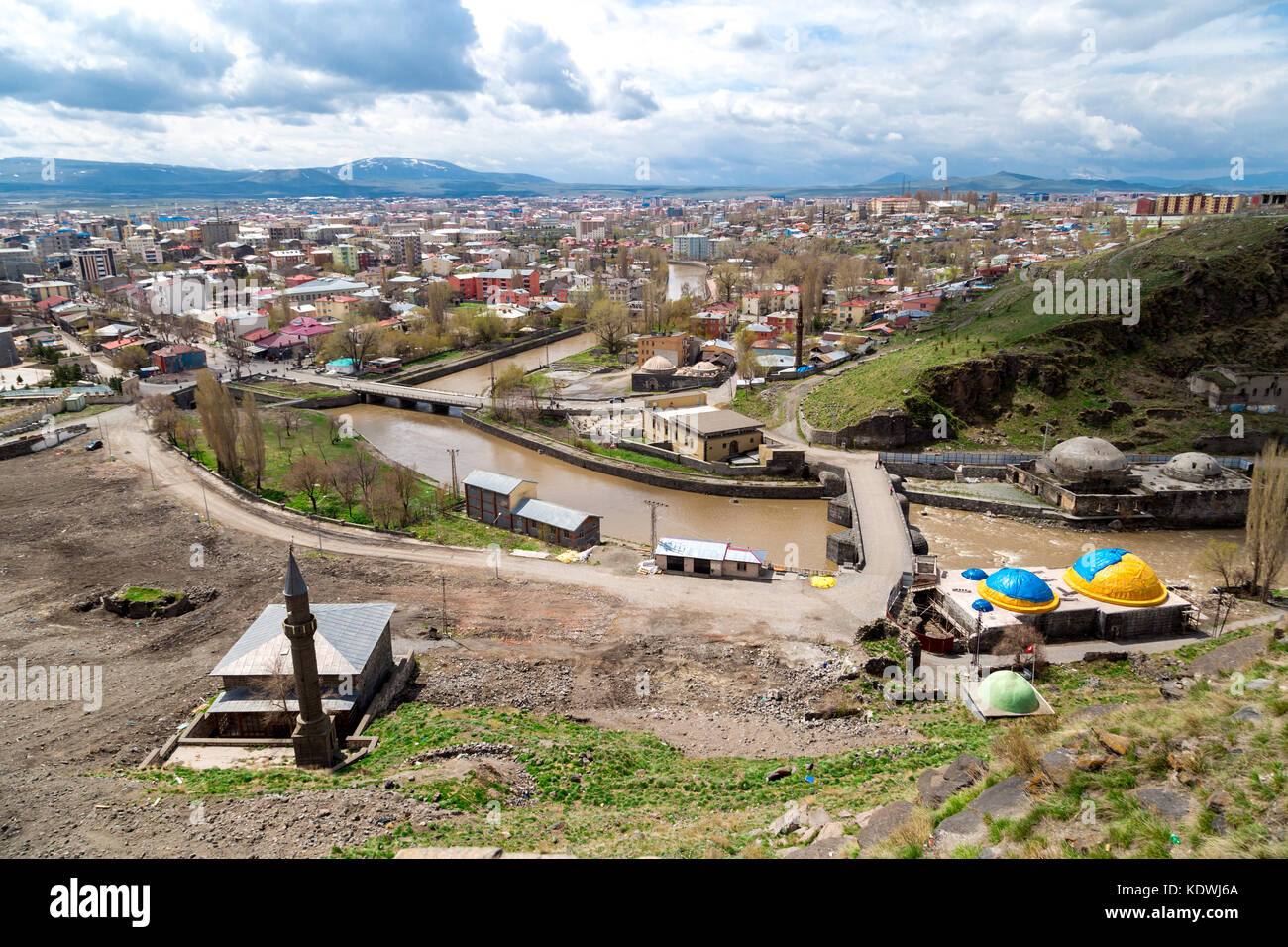 General cityscape view of Kars city from historical Kars Castle on ...
