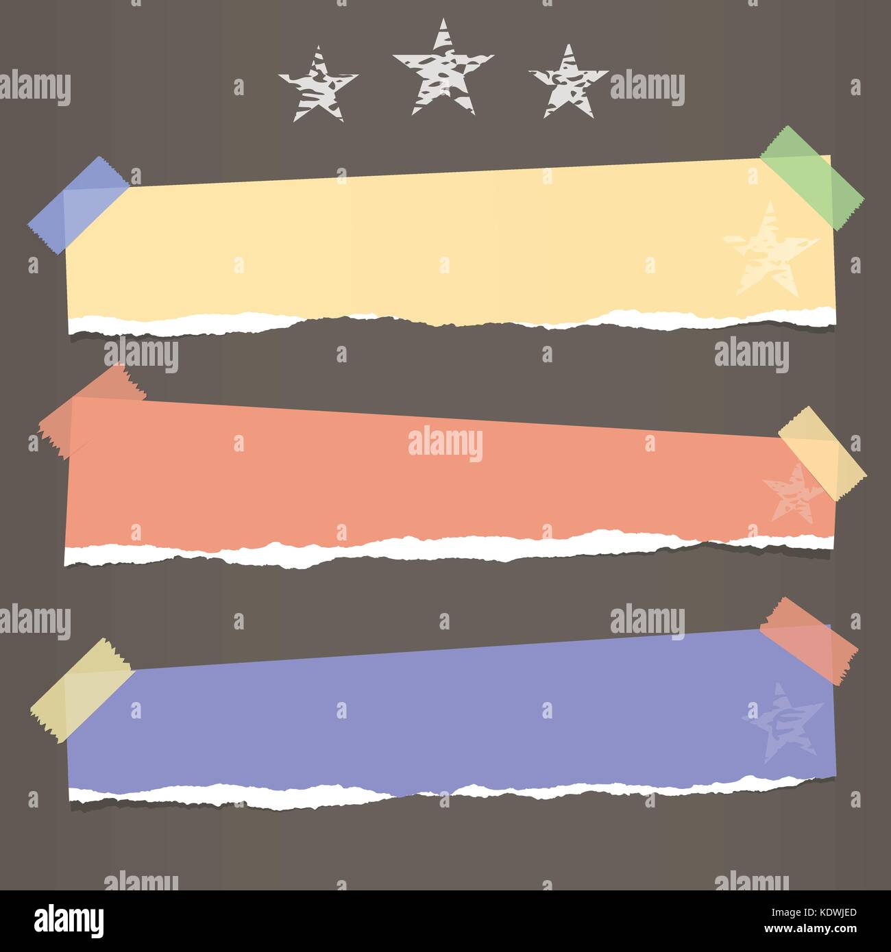 Colorful ripped paper strips, notebook sheets for note or message stuck ...