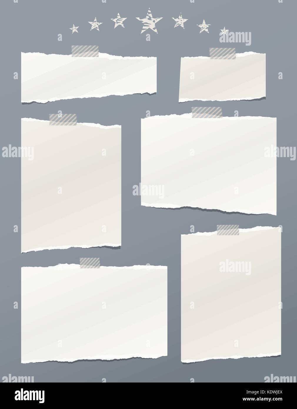 White ripped paper, notebook sheets for note or message stuck with ...