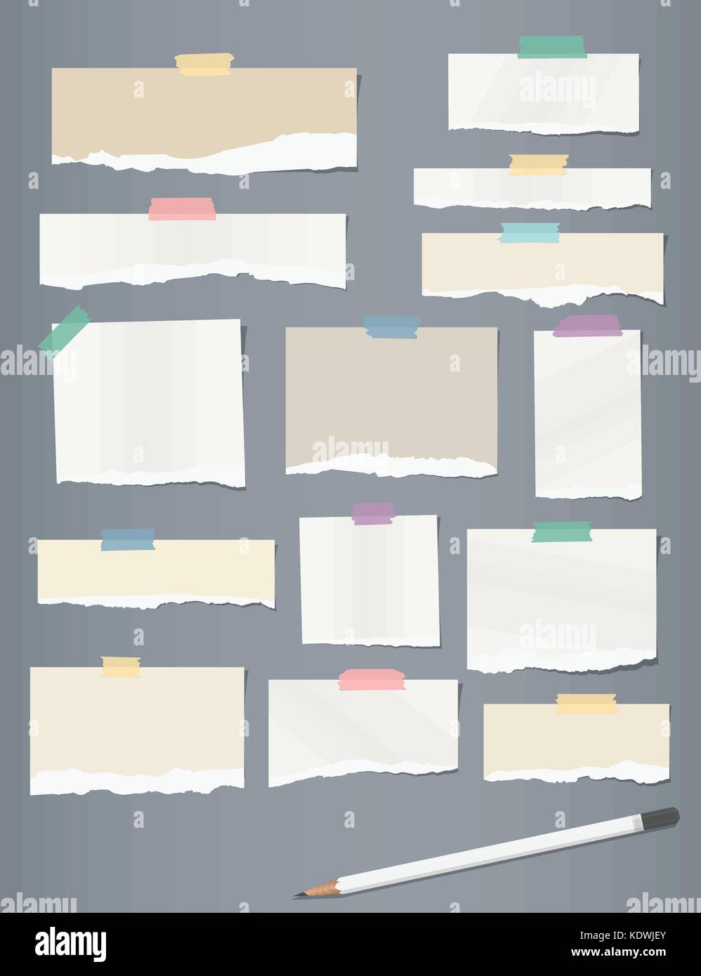 White and colorful ripped paper strips, notebook sheet for note or ...