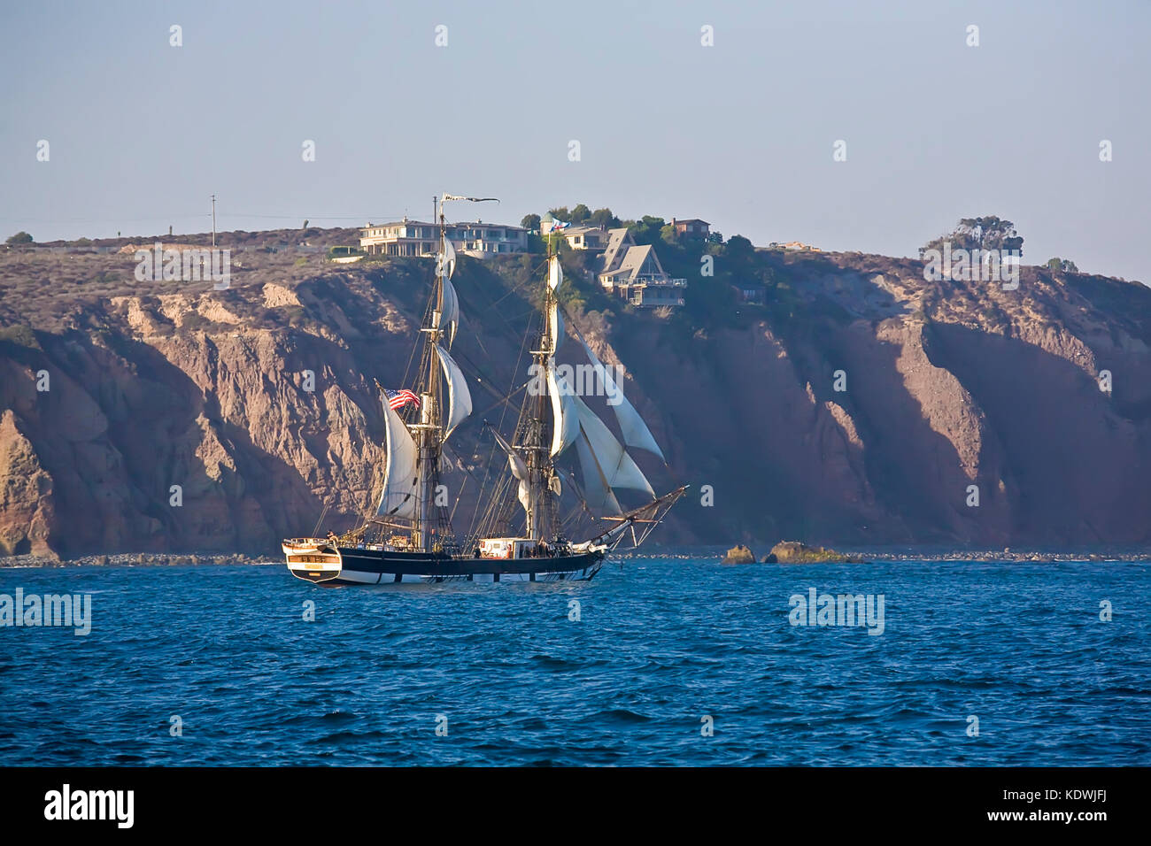 Tall Ship Pilgrim sails off Dana Point, CA US. The Pilgrim was a ...