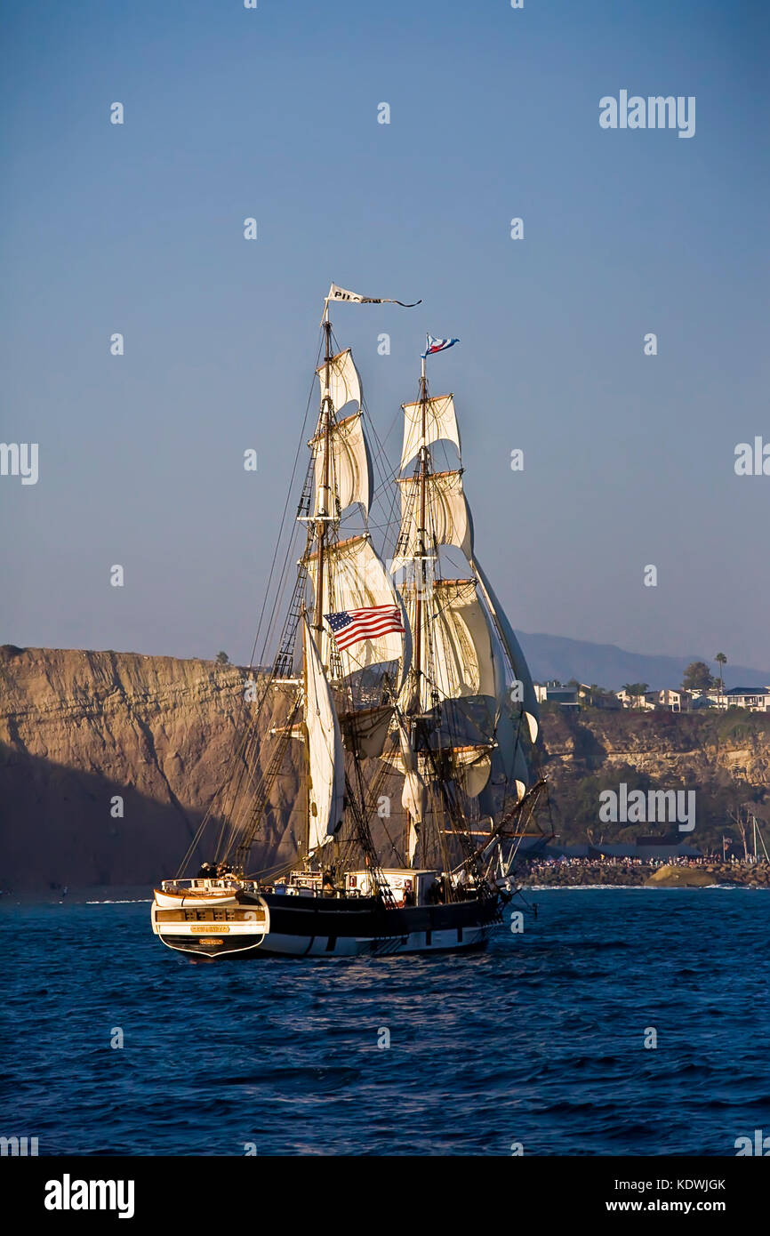 Tall Ship Pilgrim sails off Dana Point, CA US. The Pilgrim was a ...