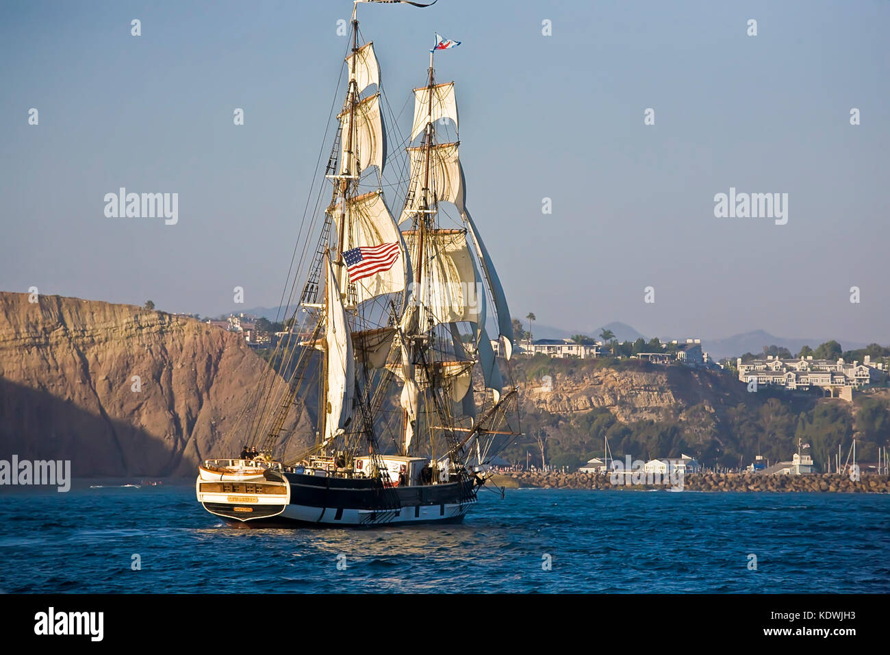Tall Ship Pilgrim sails off Dana Point, CA US. The Pilgrim was a ...
