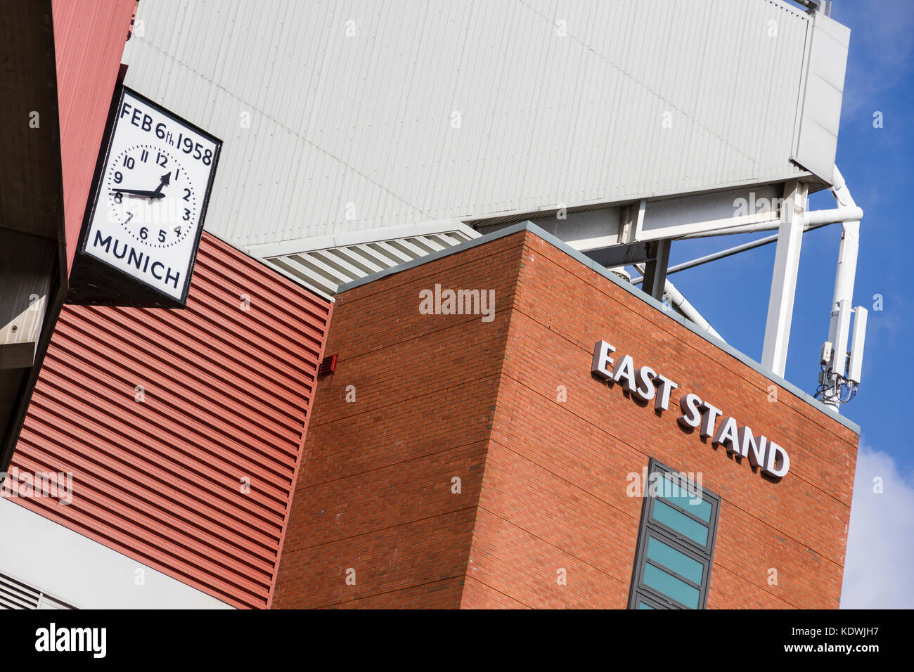 The Munich Clock at Old Trafford Football Stadium. Denoting the time ...