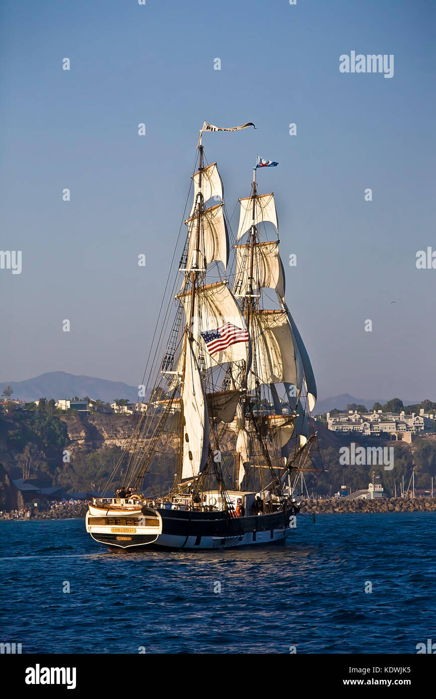 Tall Ship Pilgrim sails off Dana Point, CA US. The Pilgrim was a ...