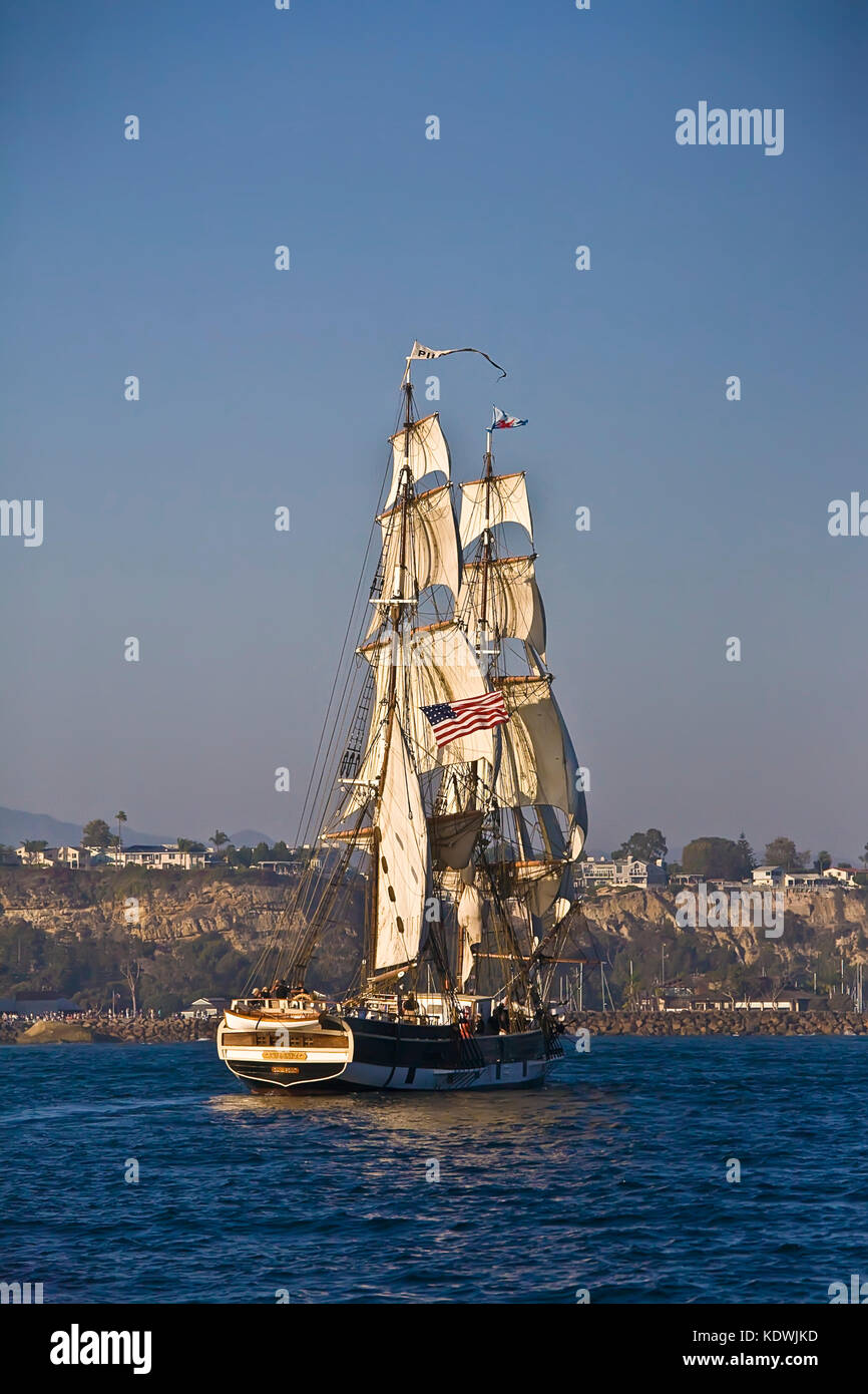 Tall Ship Pilgrim sails off Dana Point, CA US. The Pilgrim was a ...