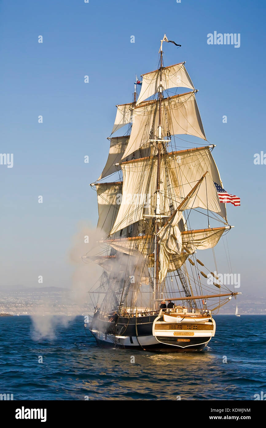 Tall Ship Pilgrim sails off Dana Point, CA US. The Pilgrim was a ...