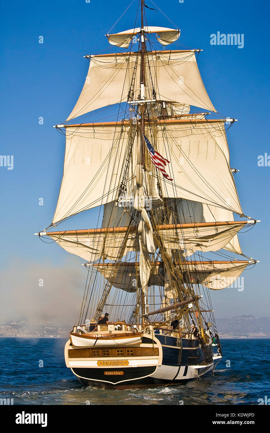 Tall Ship Pilgrim sails off Dana Point, CA US. The Pilgrim was a ...