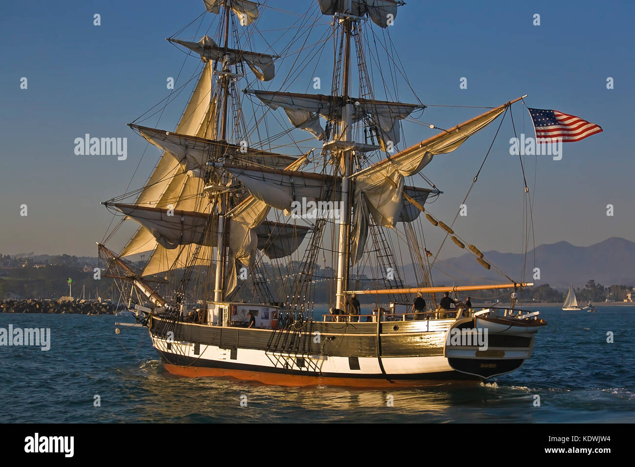 Tall Ship Pilgrim sails off Dana Point, CA US. The Pilgrim was a ...