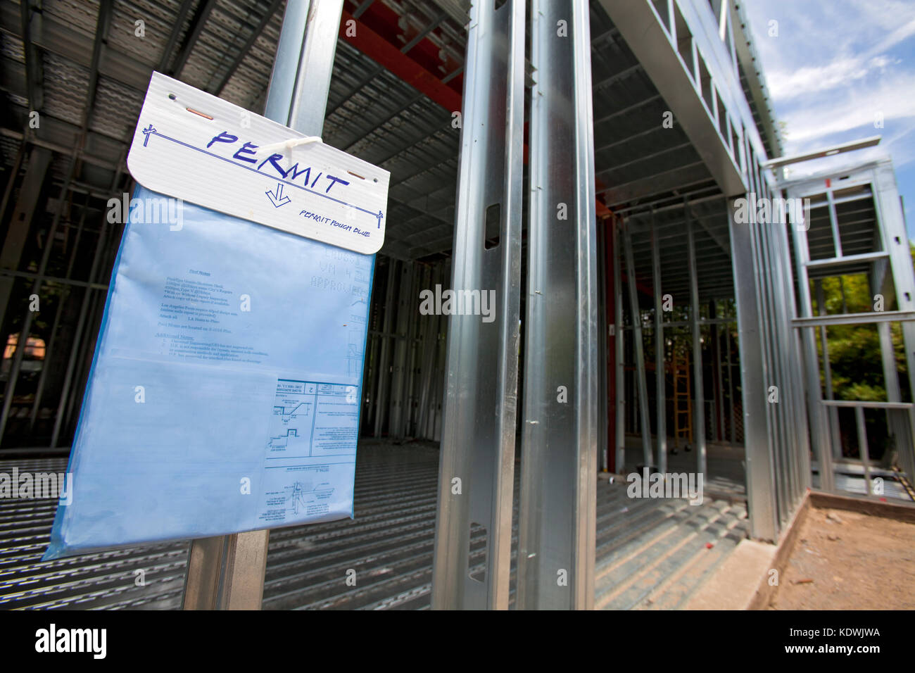 Building permit on steel framed house. Los Angeles, California, USA ...