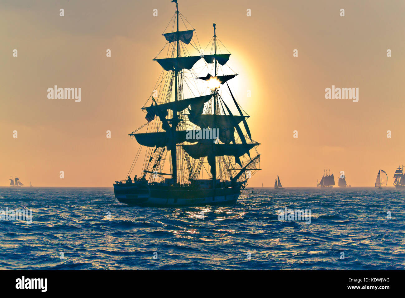 Tall Ship Pilgrim sails off Dana Point, CA US. The Pilgrim was a ...