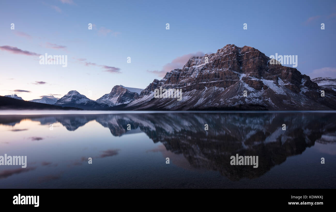 Canadian Rockies reflected in Bow Lake, Banff National Park, Alberta ...