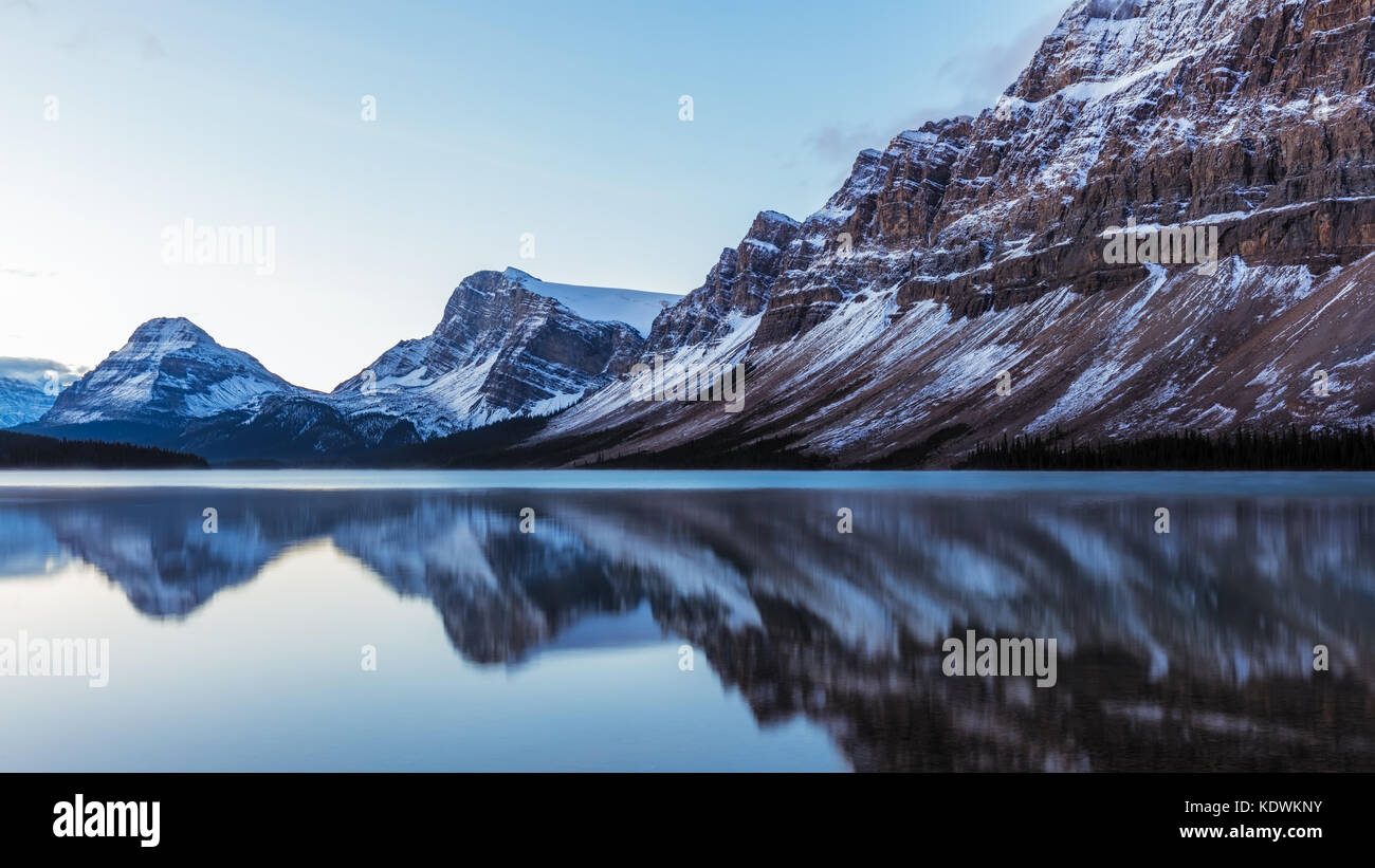 Canadian Rockies reflected in Bow Lake before sunrise, Banff National ...