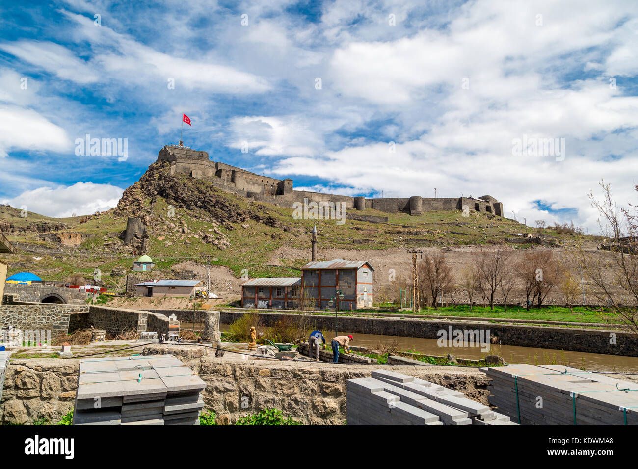 KARS, TURKEY - MAY 07, 2017 : General view of Kars river with the scene ...