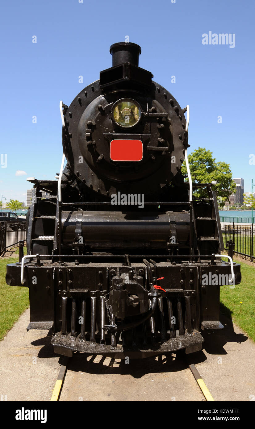 Front view of black classic steam engine Stock Photo - Alamy