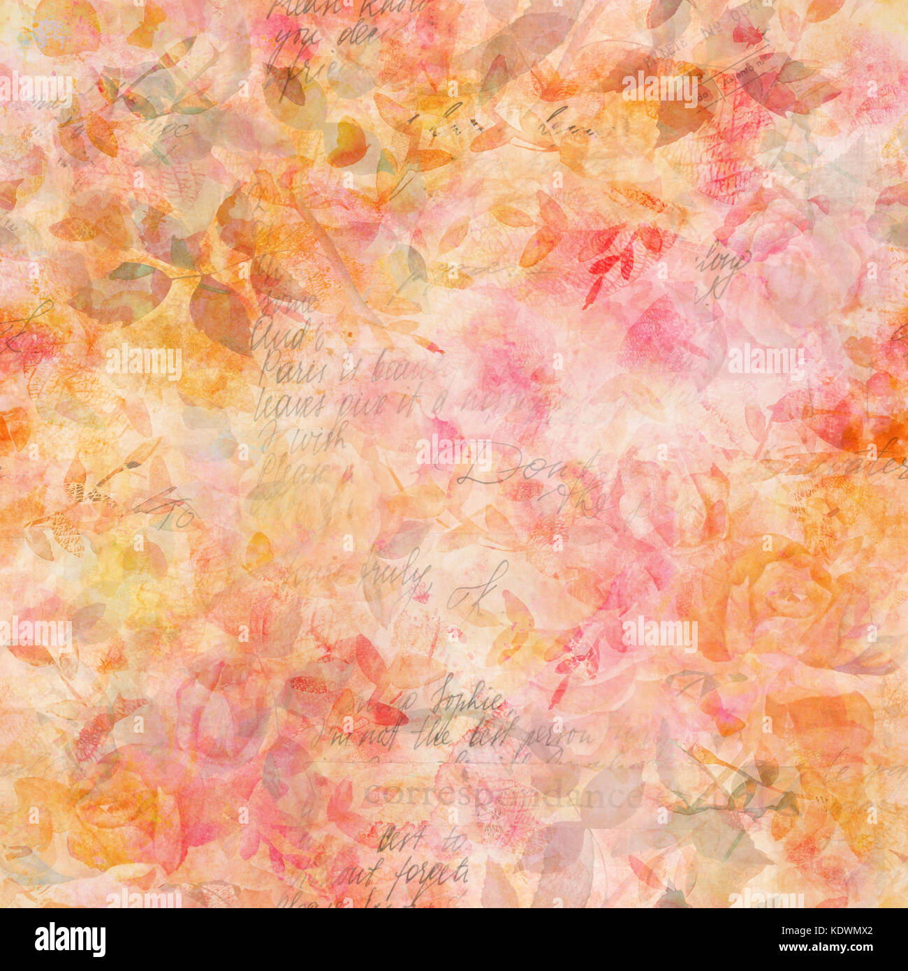 Toned seamless pattern with faded watercolor drawings of rose flowers ...