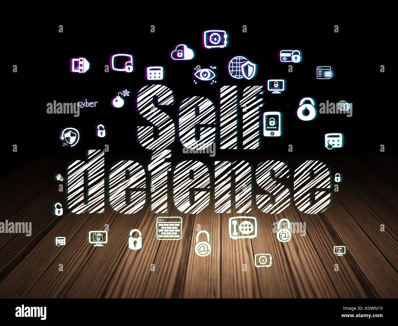 Protection concept: Self Defense in grunge dark room Stock Photo - Alamy