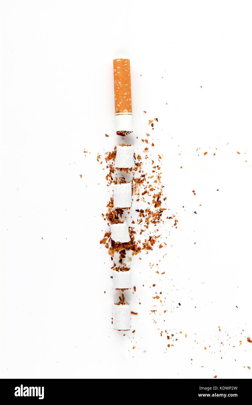 cut Cigarette isolated on a white background,top view Stock Photo - Alamy