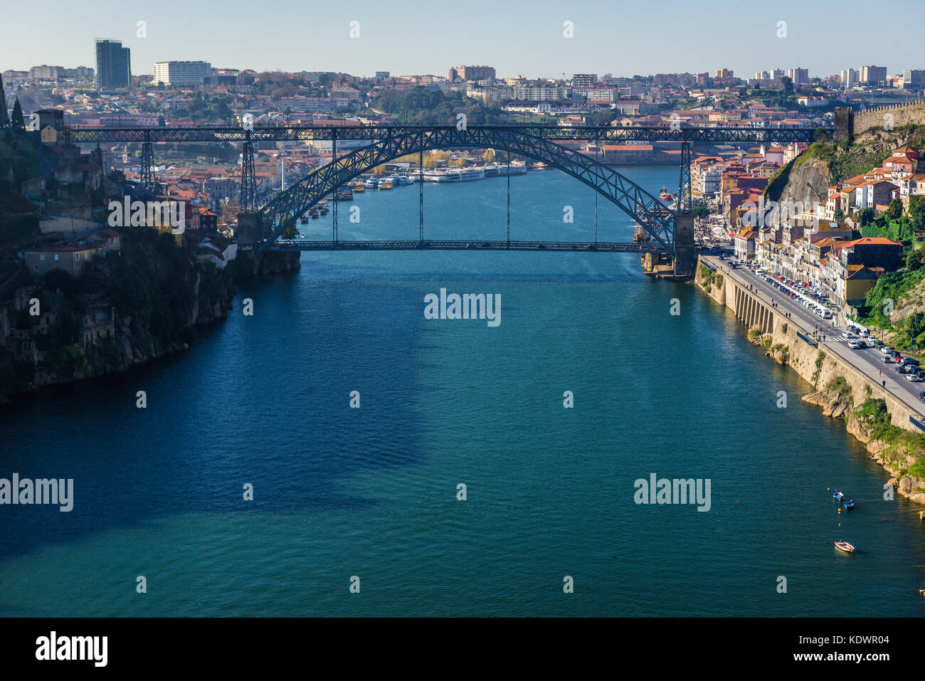 Dom Luis I Bridge over Douro River seen from Infante D. Henrique Bridge ...