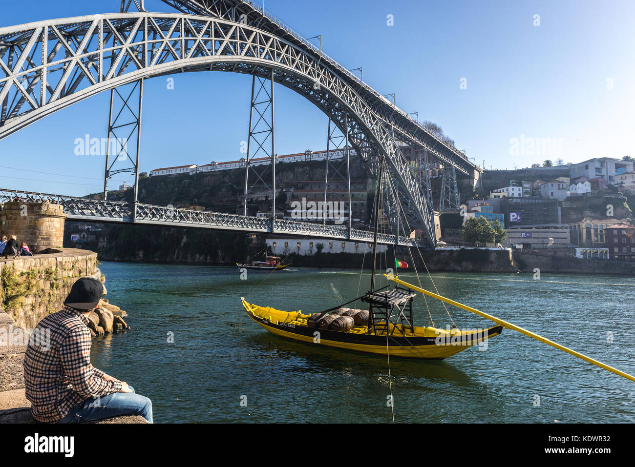 Dom Luis I Bridge between cities of Vila Nova de Gaia and Porto seen ...