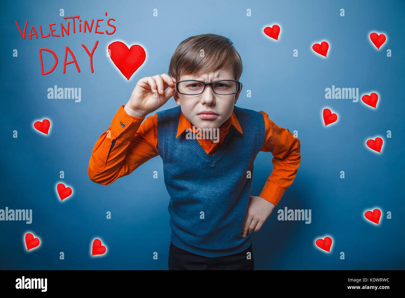 Teenage boy looking forward with glasses retro style Valentine's Stock ...