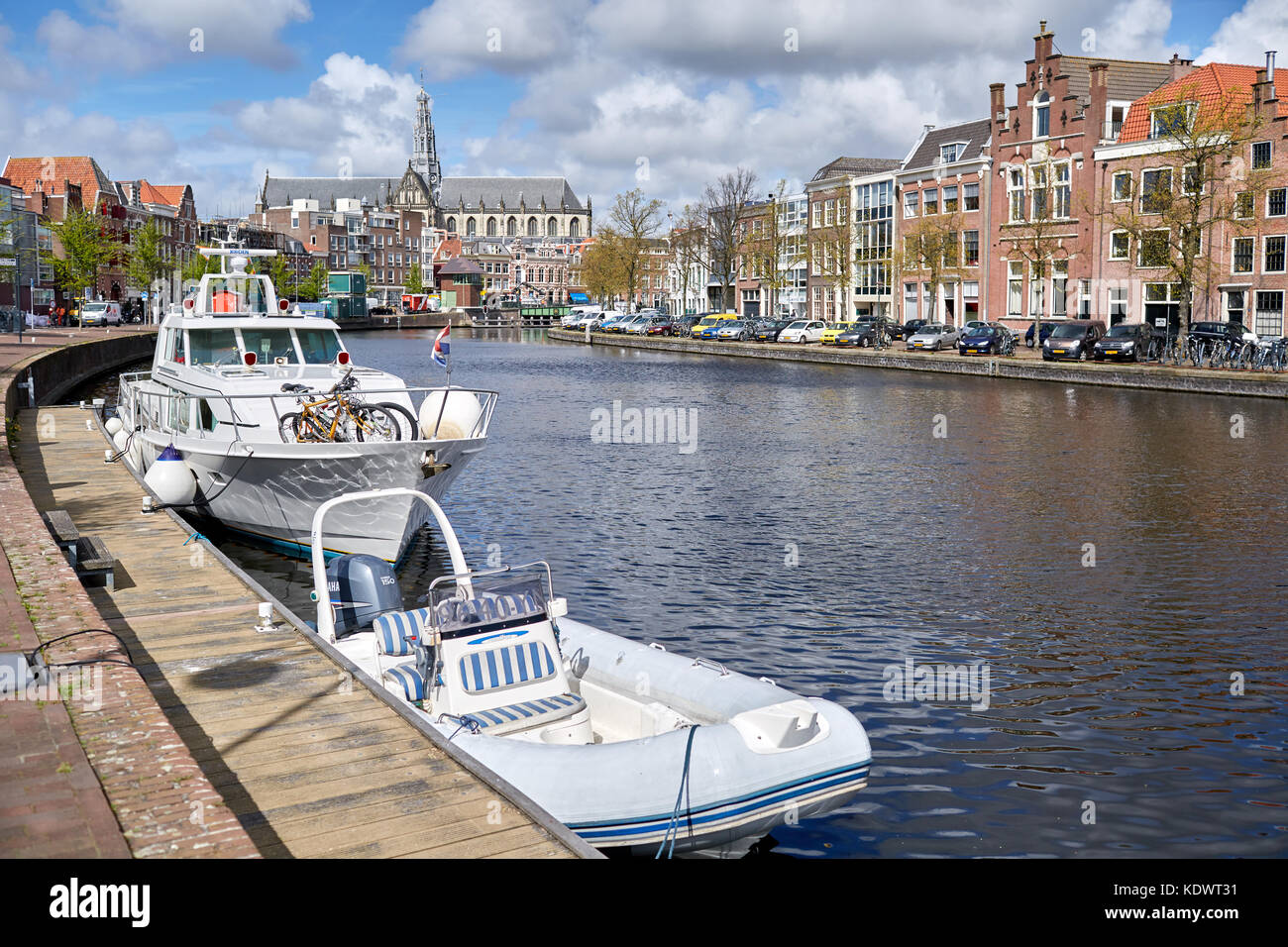 Canal view along the Binnen Spaarne, Haarlem, Netherlands Stock Photo ...