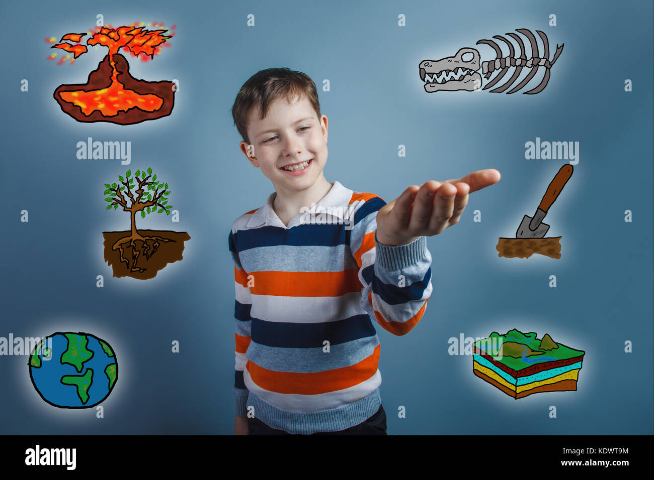 boy student pulled open hand to side geology science Stock Photo - Alamy