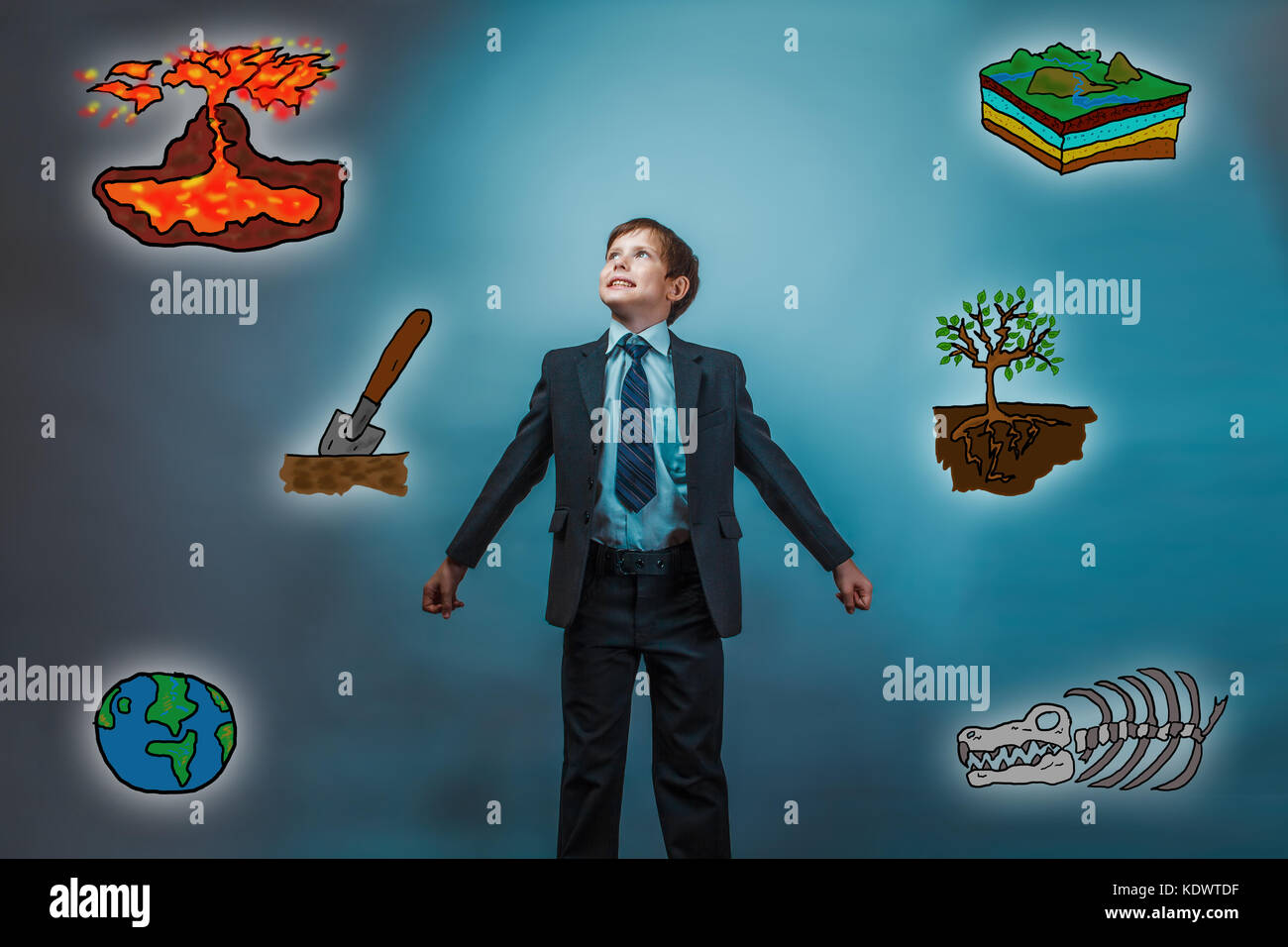 Teen boy businessman opened his arms up looking happy Science Ge Stock ...