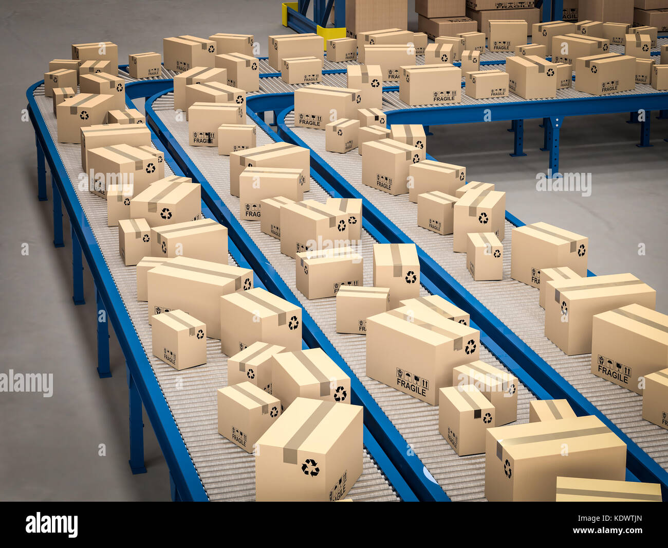 classic conveyor and boxes in warehouse 3d rendering image Stock Photo ...