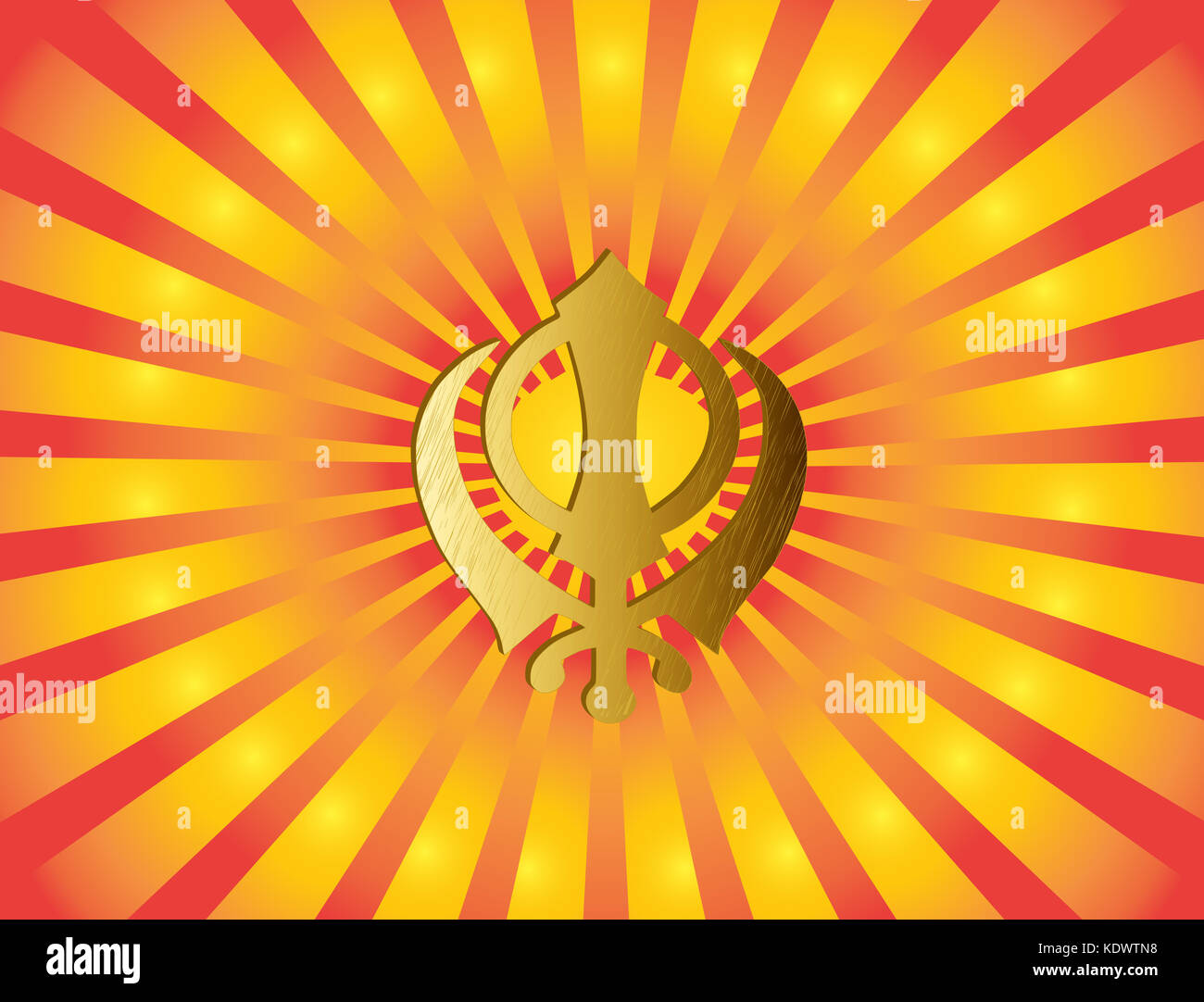 The main symbol of Sikhism - sign Khanda made of gold metal. Red and ...