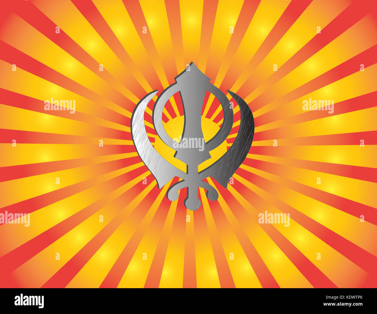 The main symbol of Sikhism – sign Khanda made of white metal. Red and ...