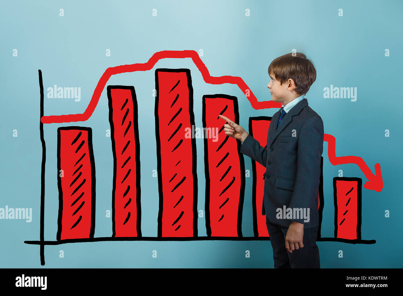 Teen boy businessman points his finger at businessman chart cris Stock ...