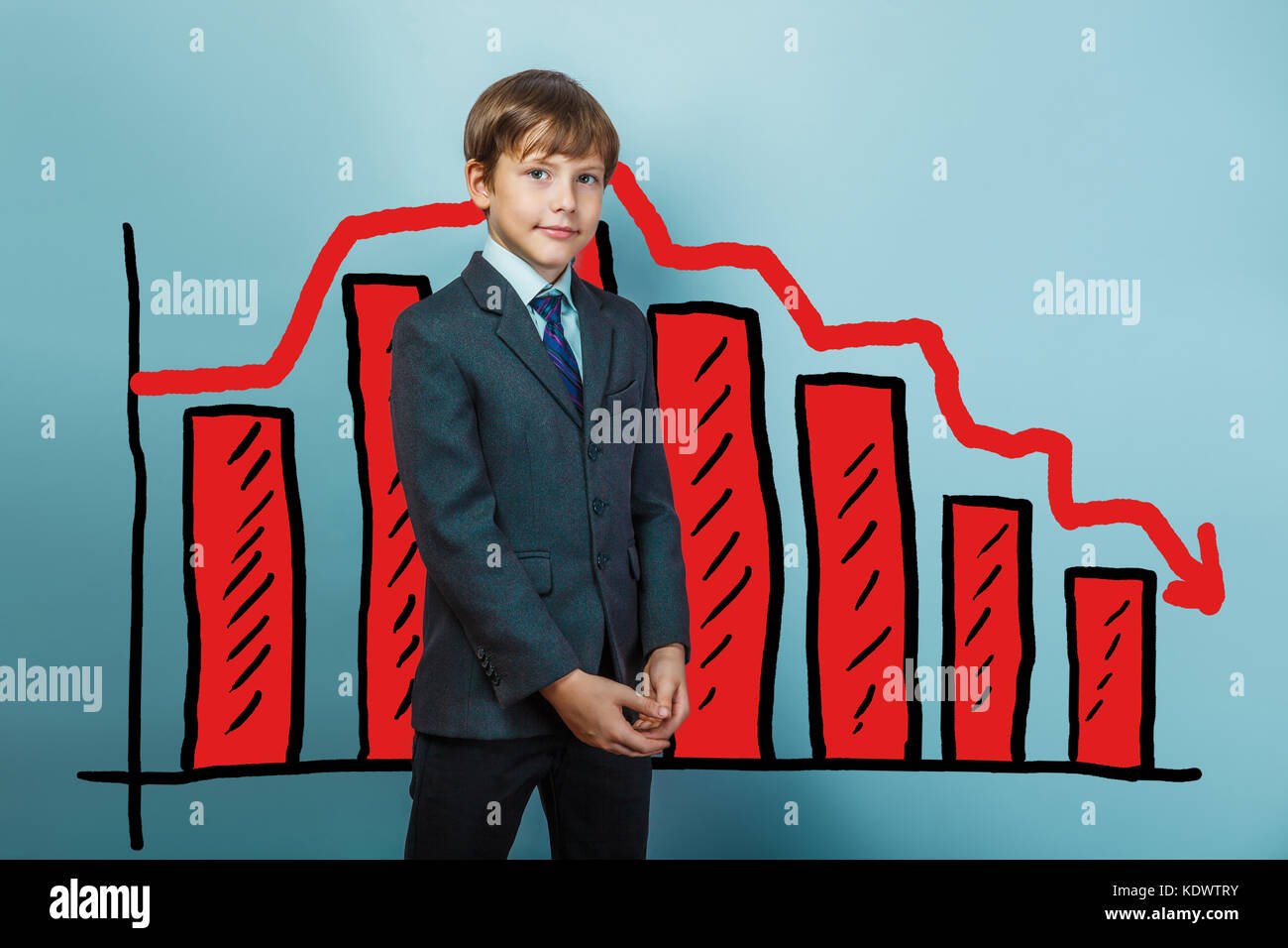 Teen boy businessman standing arms folded businessman chart cris Stock ...