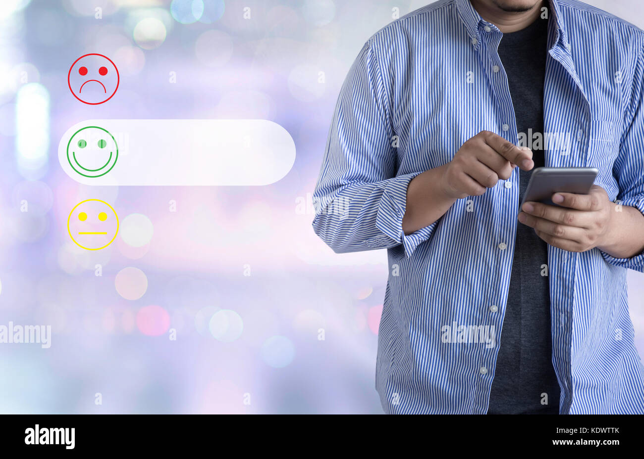 business man and woman select happy on satisfaction evaluation? And ...