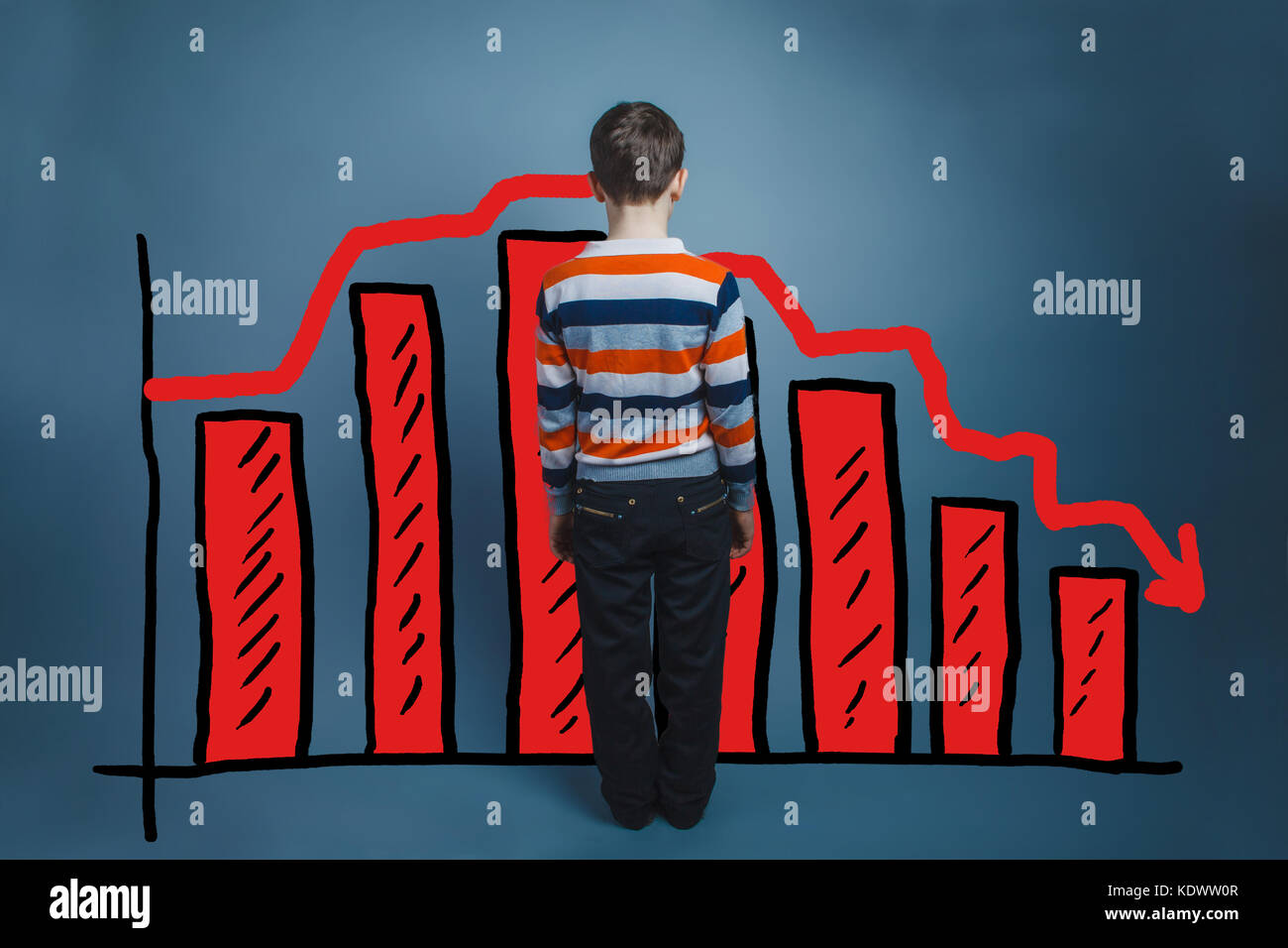 teenager boy turned his back businessman chart crisis decline Stock ...